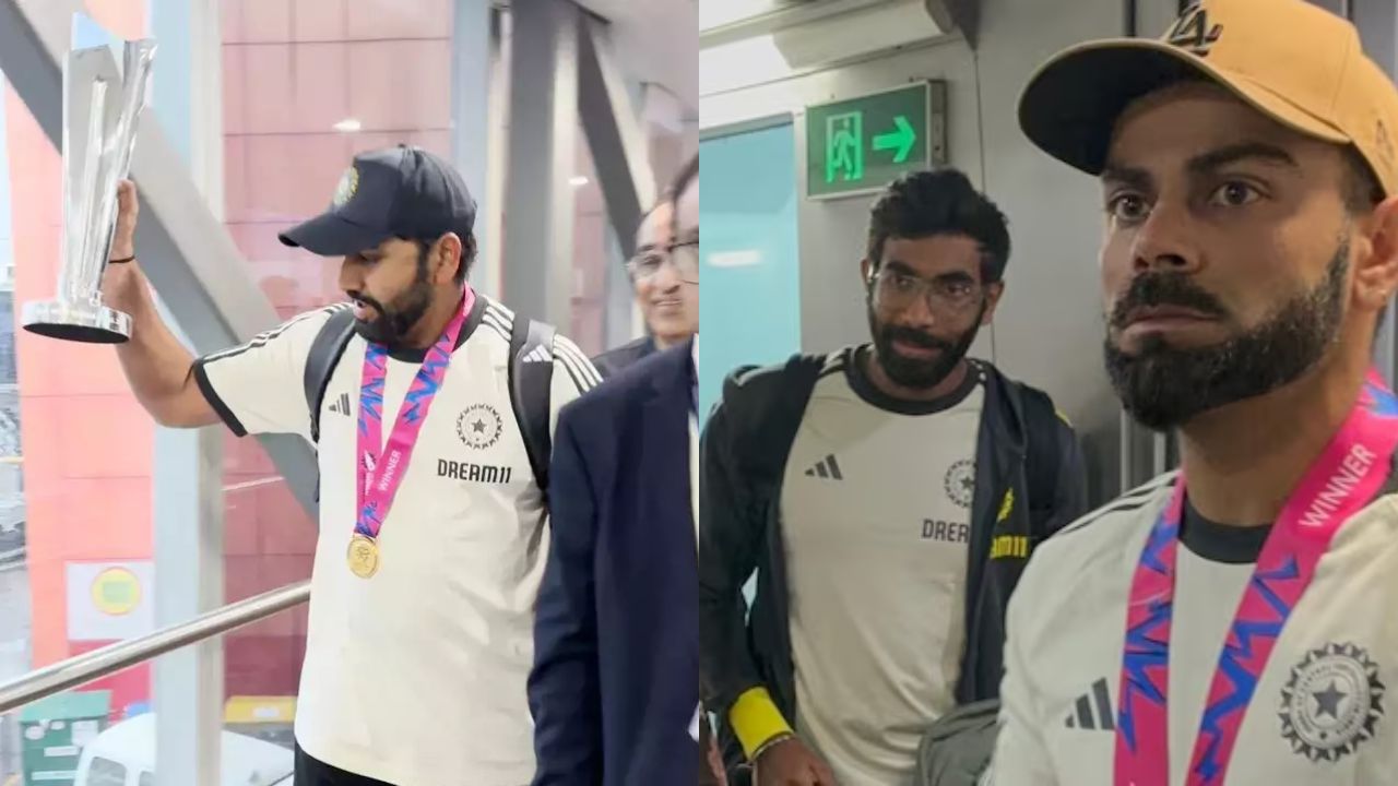 Watch: Rohit Sharma flaunts the T20 World Cup 2024 trophy to the fans after landing in India